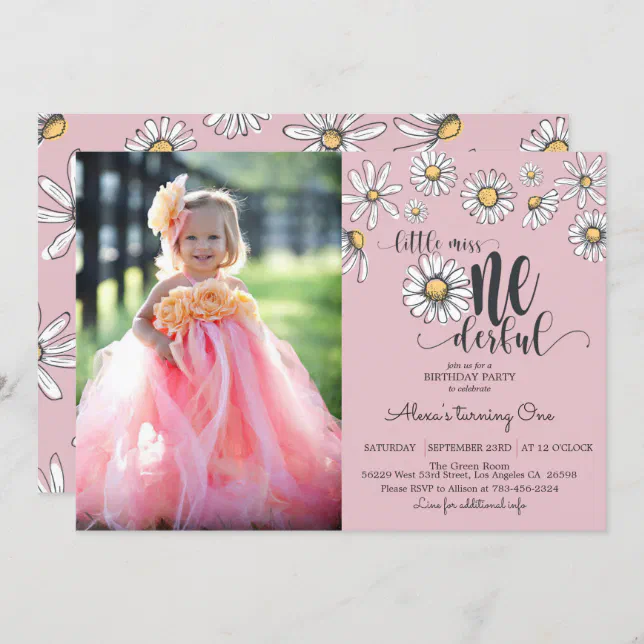 Daisy Little Miss ONEderful Invitation w/Photo | Zazzle
