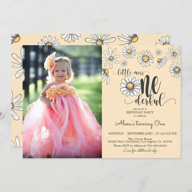 Daisy Little Miss ONEderful Invitation w/Photo - Y | Zazzle