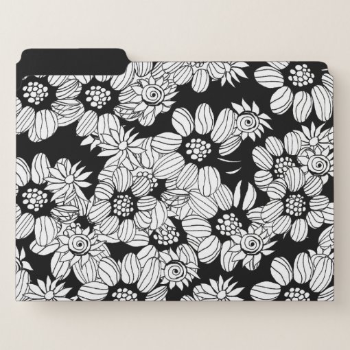 Daisy Nights Black and White Floral Custom Design File Folder | Zazzle