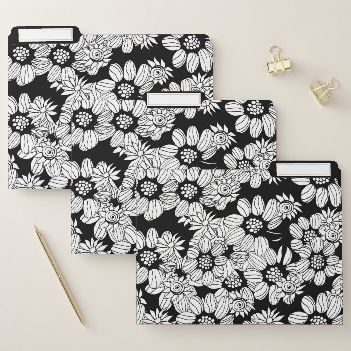 Daisy Nights Black and White Floral Custom Design File Folder | Zazzle.com