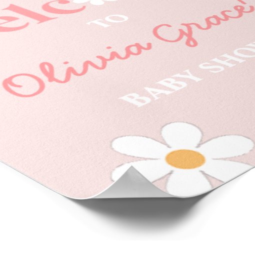 Daisy Pink Retro Peace Love Baby Shower Welcome Po Poster | Zazzle