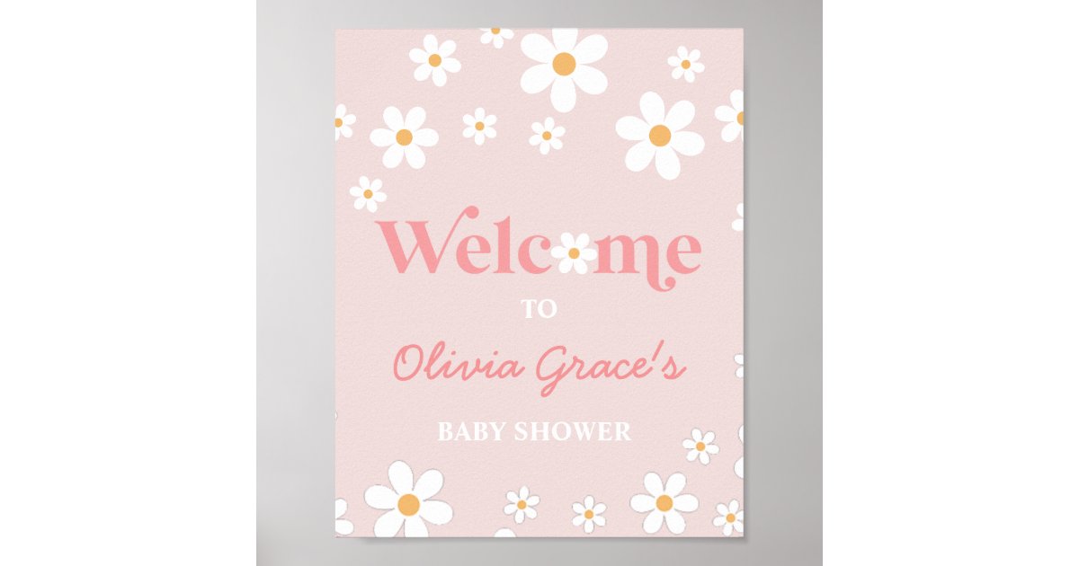 Daisy Pink Retro Peace Love Baby Shower Welcome Po Poster | Zazzle