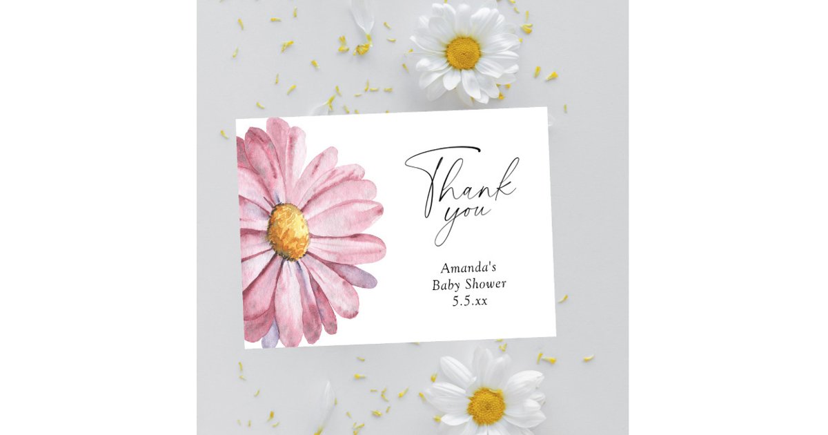 Daisy pink Wildflower elegant Thank You Card | Zazzle