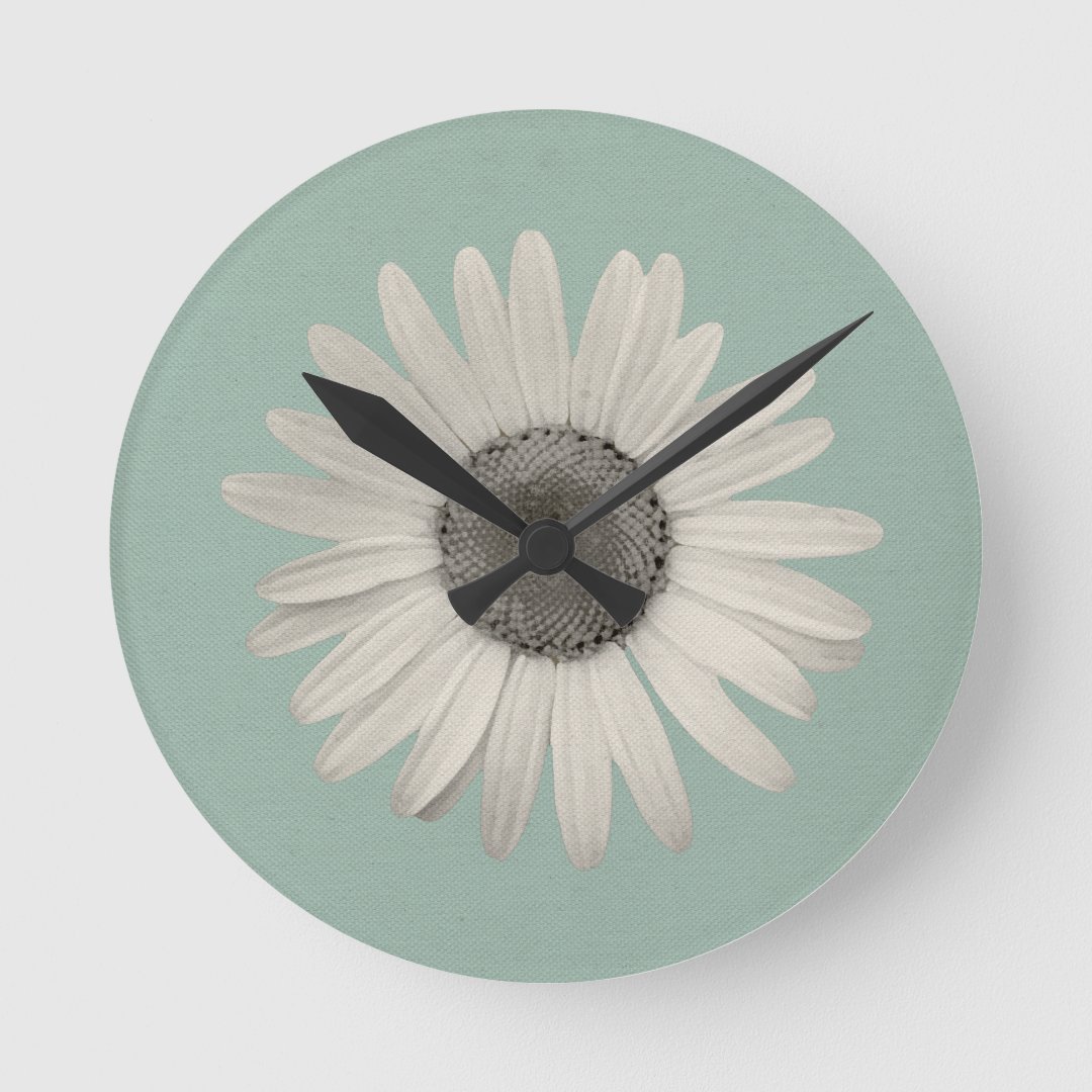 Daisy Pop of Color Seafoam Green Round Clock | Zazzle