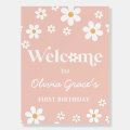 Daisy Retro Pink first birthday Welcome Foam Board | Zazzle