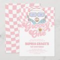 Daisy & Retro Van Pink Groovy One 1st Birthday Invitation | Zazzle