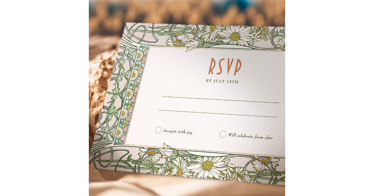 Daisy RSVP Insert Vintage Art Nouveau by Mucha Invitation | Zazzle