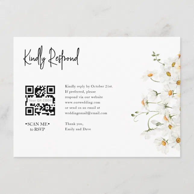 Daisy RSVP Wedding QR CODE Details on back Enclosure Card | Zazzle