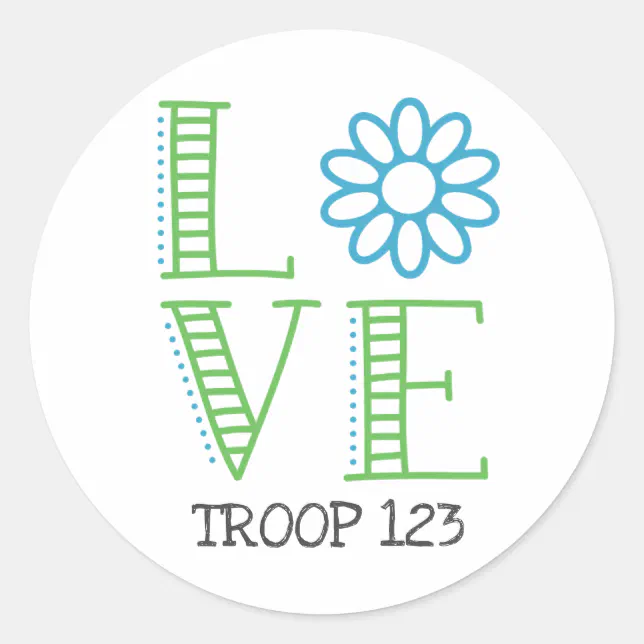 Daisy Scout Love Troop Number Classic Round Sticker | Zazzle