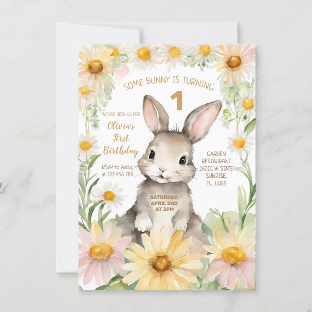 Daisy Some Bunny is Turning One Birthday Invitation | Zazzle