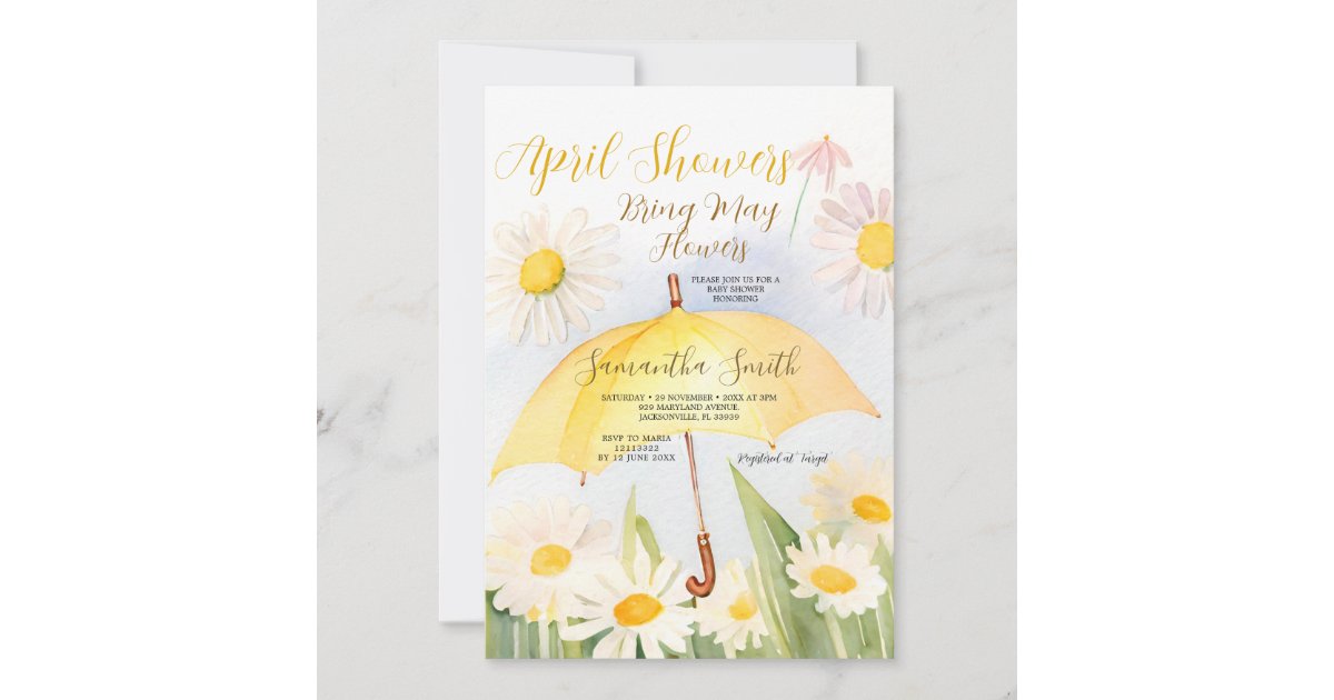 Daisy Umbrella April Showers Bring May Flowers Invitation | Zazzle