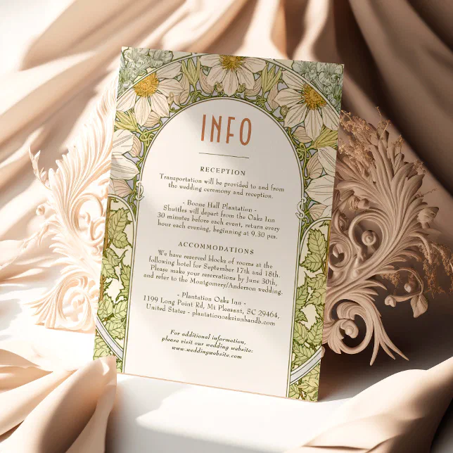 Daisy Wedding Insert INFO Vintage Art Nouveau Invitation | Zazzle