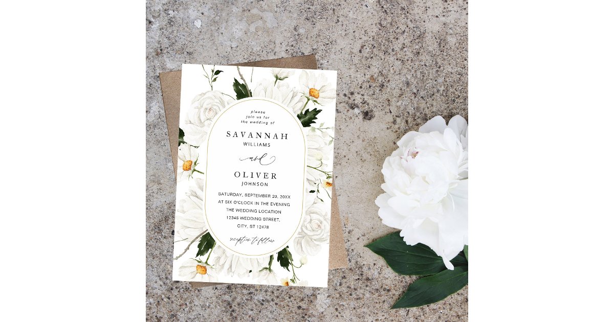 Daisy White Floral Wedding V3 Invitation | Zazzle