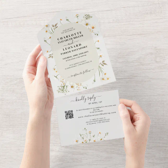 Daisy Wildflower Wedding Qr code Rsvp All In One Invitation | Zazzle