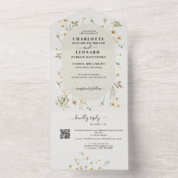 Daisy Wildflower Wedding Qr code Rsvp All In One Invitation | Zazzle