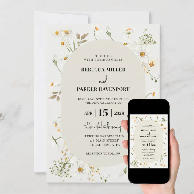 Daisy Wildflowers modern Wedding invitation | Zazzle