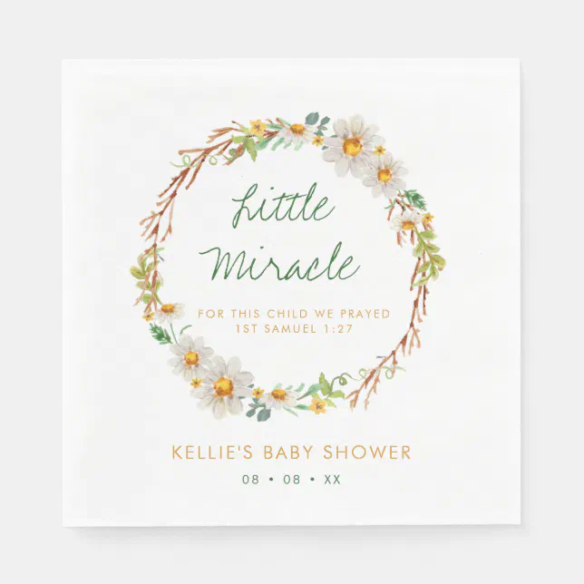 Daisy Wreath Little Miracle Baby Shower Scripture Napkins | Zazzle