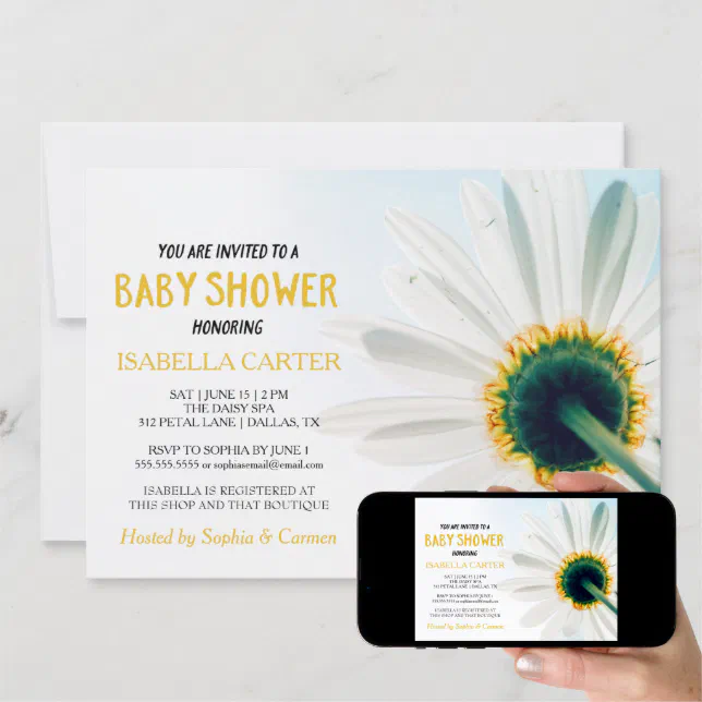Daisy | Yellow | Baby Shower Invitation | Zazzle