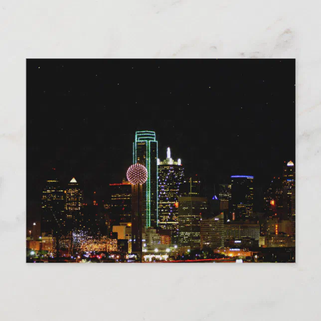 Dallas Skyline at Night Postcard | Zazzle