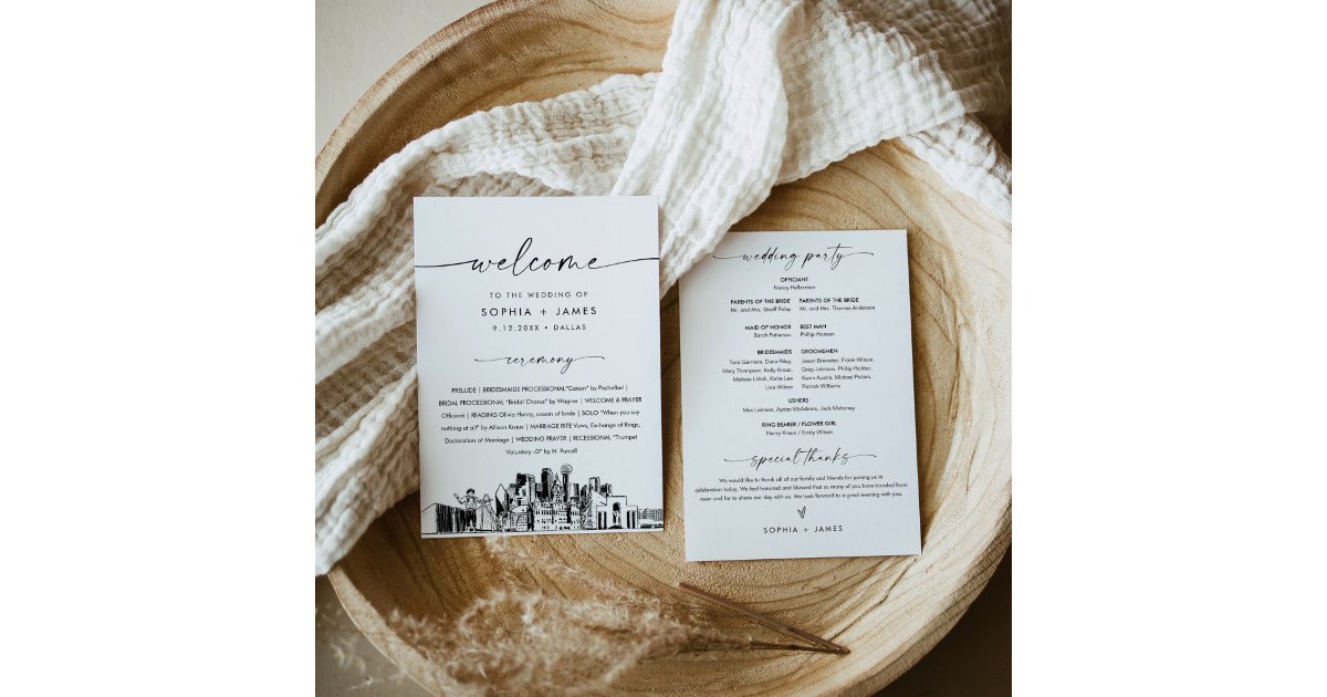 Dallas Skyline Wedding Program 5x7 Flat Card | Zazzle