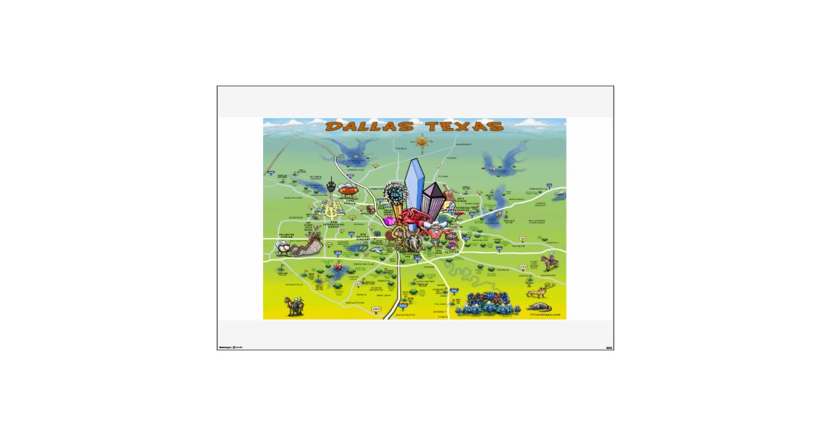 Dallas Texas Cartoon Map Wall Decal | Zazzle