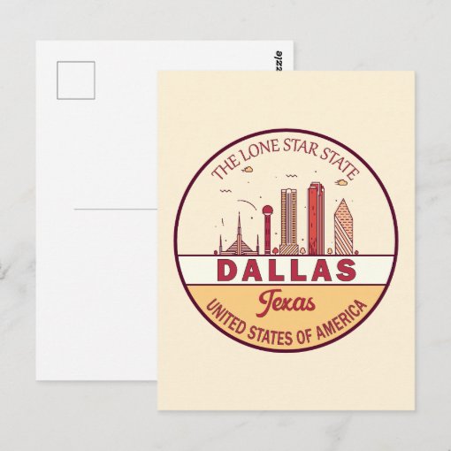 Dallas Texas City Skyline Emblem Postcard | Zazzle