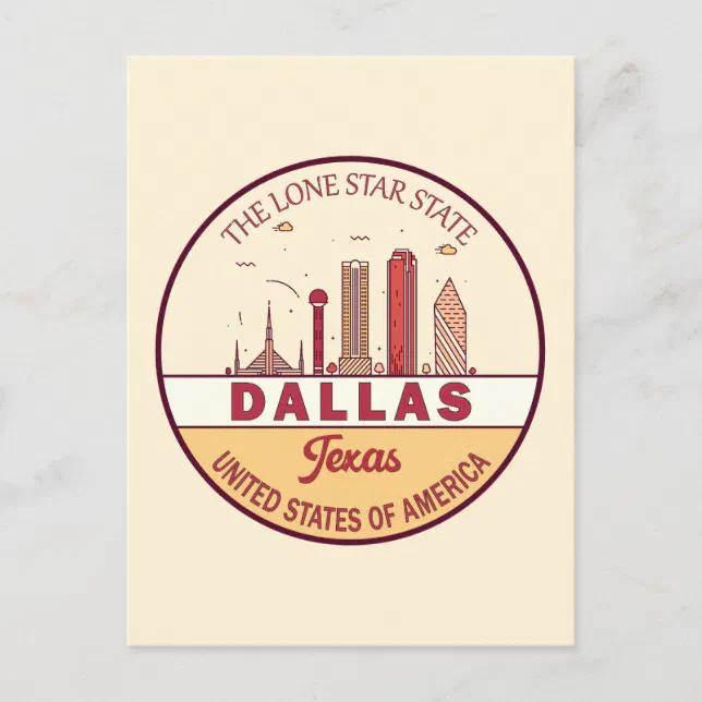 Dallas Texas City Skyline Emblem Postcard | Zazzle
