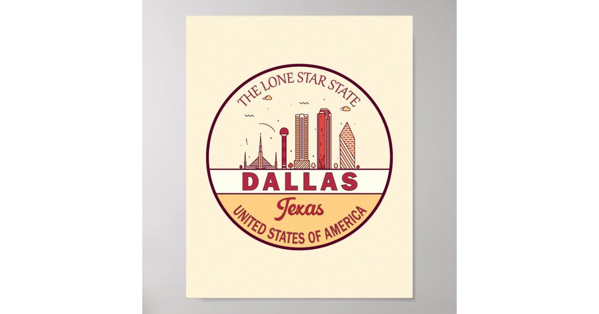 Dallas Texas City Skyline Emblem Poster | Zazzle