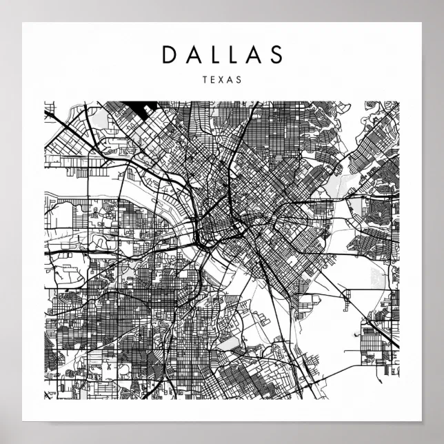 Dallas Texas Minimal Modern Street Map Poster | Zazzle