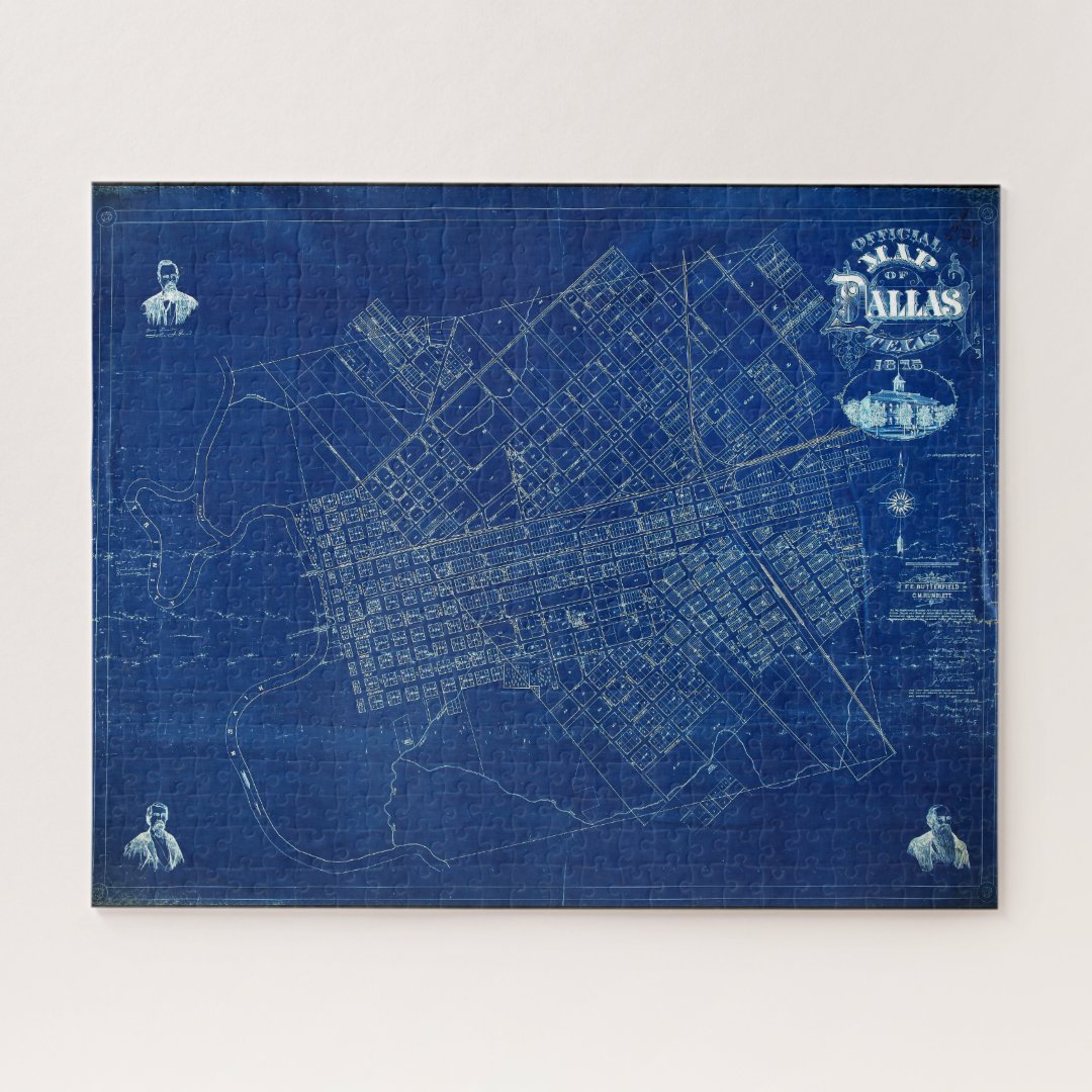 Dallas Texas Official 1875 Detailed Blueprint Map Jigsaw Puzzle | Zazzle