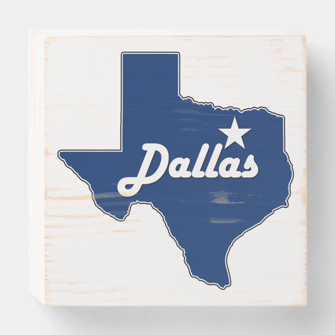 Dallas, Texas State Map Outline with DFW Lone Star Wooden Box Sign | Zazzle
