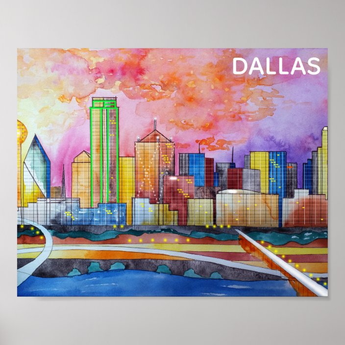 Dallas Texas Watercolor City Skyline Poster | Zazzle.com