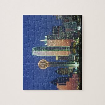 'Dallas, TX skyline at night with Reunion Tower' Jigsaw Puzzle | Zazzle