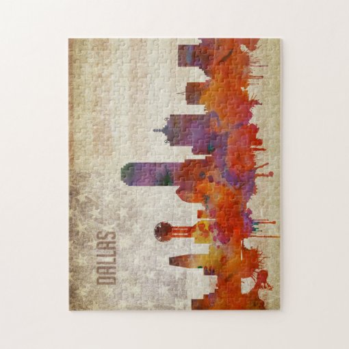 Dallas, TX | Watercolor City Skyline Jigsaw Puzzle | Zazzle