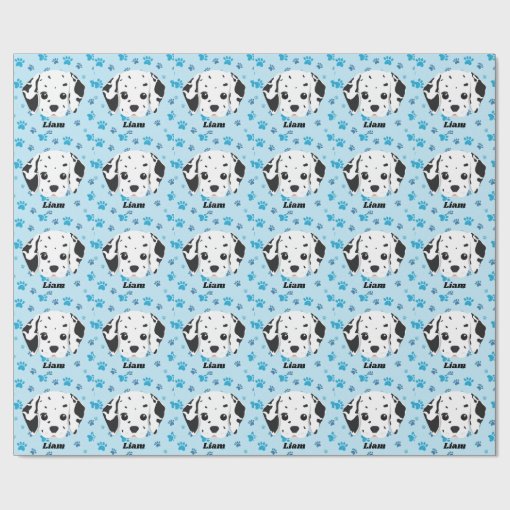 Dalmatian Blue Paw Print Personalized Wrapping Paper | Zazzle