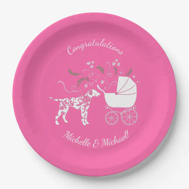 Dalmatian Dog Baby Shower Puppy Pink Girl Paper Plates | Zazzle
