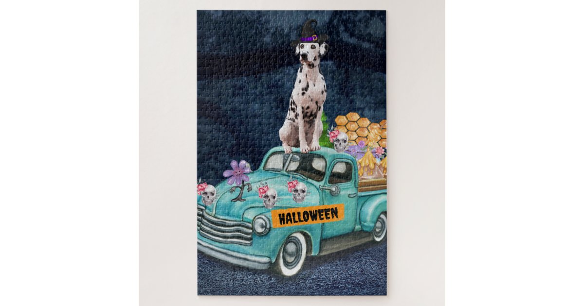 Dalmatian Dog Halloween Truck Scary Night Jigsaw Puzzle | Zazzle