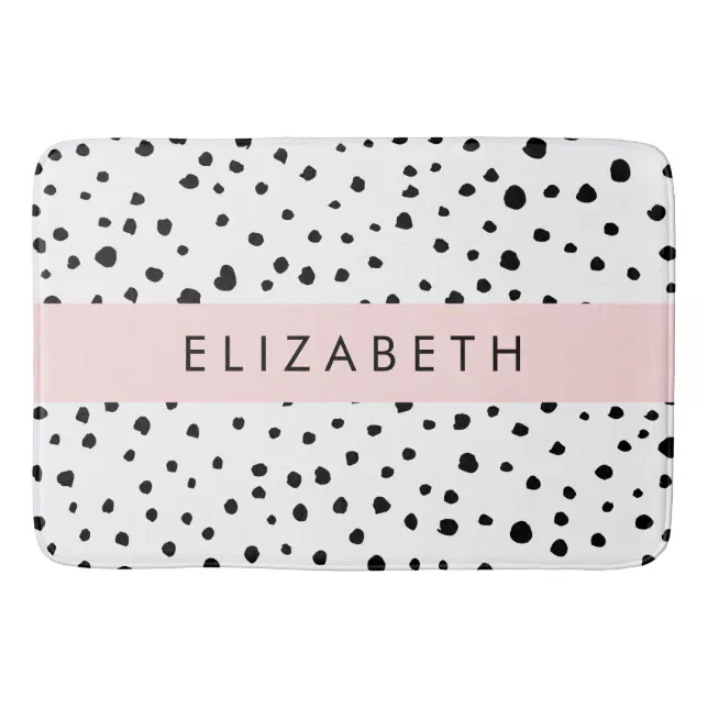 Dalmatian Dots, Spots, Black and White, Your Name Bath Mat | Zazzle
