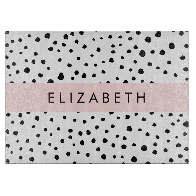 Dalmatian Dots, Spots, Black and White, Your Name Cutting Board | Zazzle
