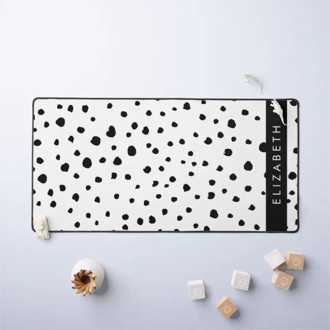 Dalmatian Dots, Spots, Black and White, Your Name Desk Mat | Zazzle