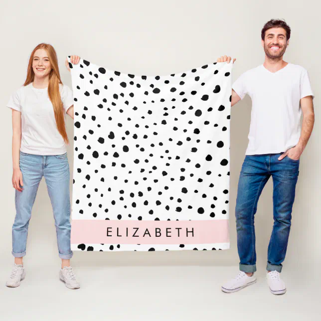 Dalmatian Dots, Spots, Black and White, Your Name Fleece Blanket | Zazzle