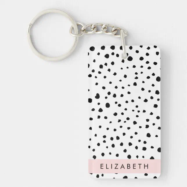 Dalmatian Dots, Spots, Black and White, Your Name Keychain | Zazzle