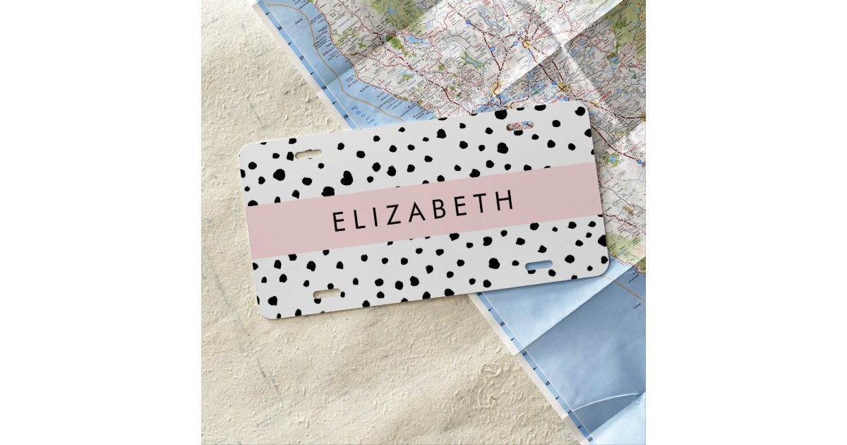 Dalmatian Dots, Spots, Black and White, Your Name License Plate | Zazzle