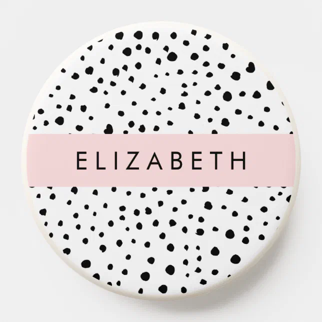 Dalmatian Dots, Spots, Black and White, Your Name PopSocket | Zazzle
