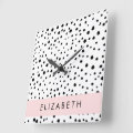 Dalmatian Dots, Spots, Black and White, Your Name Square Wall Clock ...
