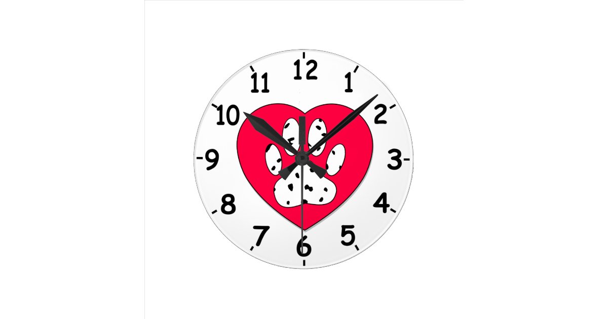 Dalmatian Paw Print In Red Heart Round Clock | Zazzle.com
