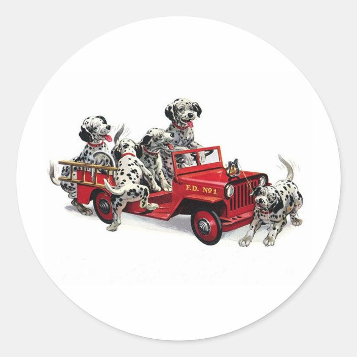 Dalmatian Pups with Fire Truck Classic Round Sticker | Zazzle.com