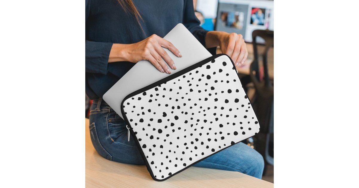 Dalmatian Spots, Dalmatian Dots, Black and White Laptop Sleeve | Zazzle