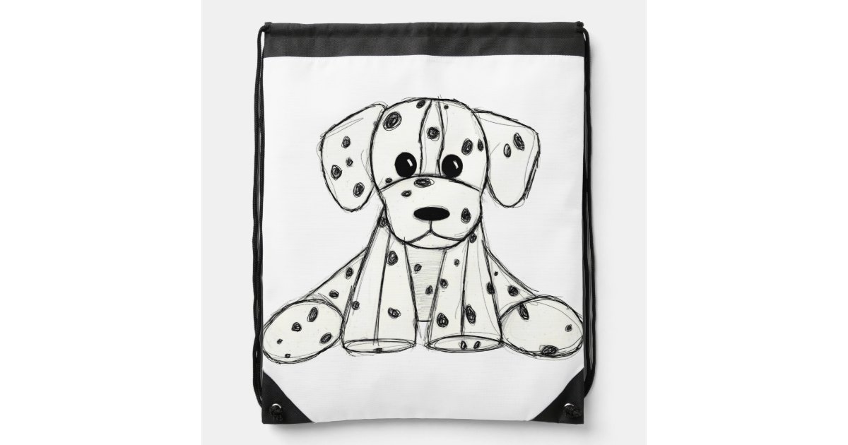 Dalmatian stuffed dog drawing outline simple black drawstring bag | Zazzle