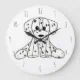 Dalmatian stuffed dog drawing outline simple black large clock | Zazzle